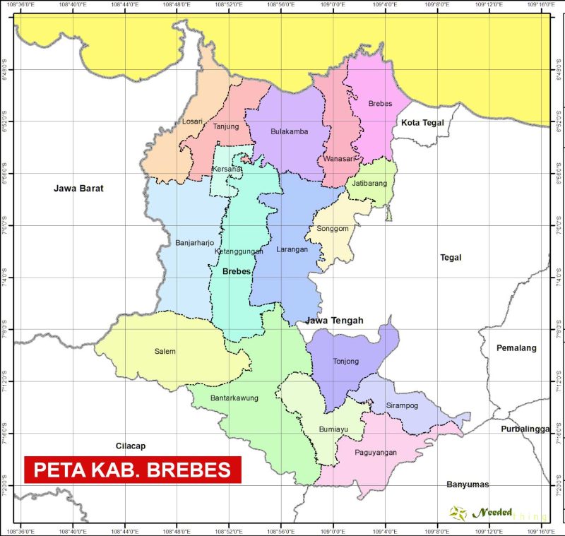 Peta Kabupaten Brebes Lengkap 17 Kecamatan | Uspace.id
