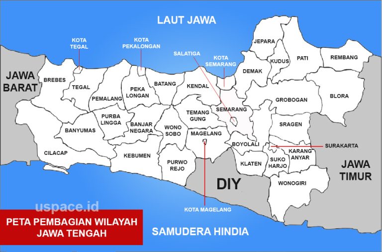 Peta Jawa Tengah Dan Lengkap 29 Kabupaten Dan 6 Kota | Uspace.id