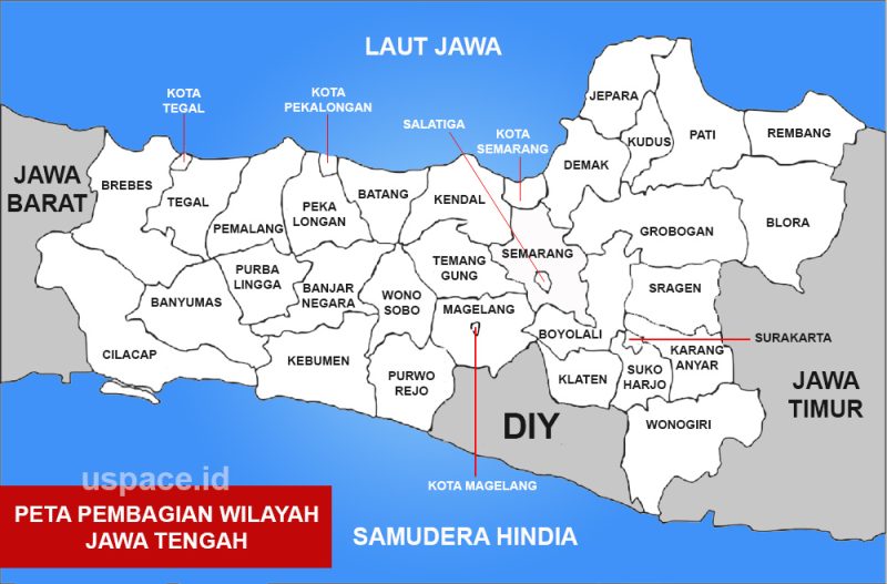 Peta Jawa Tengah Dan Lengkap 29 Kabupaten Dan 6 Kota | Uspace.id