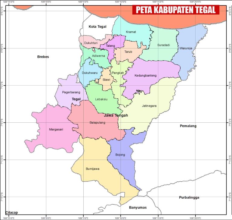 Peta Kabupaten Tegal Lengkap 18 Kecamatan | Uspace.id