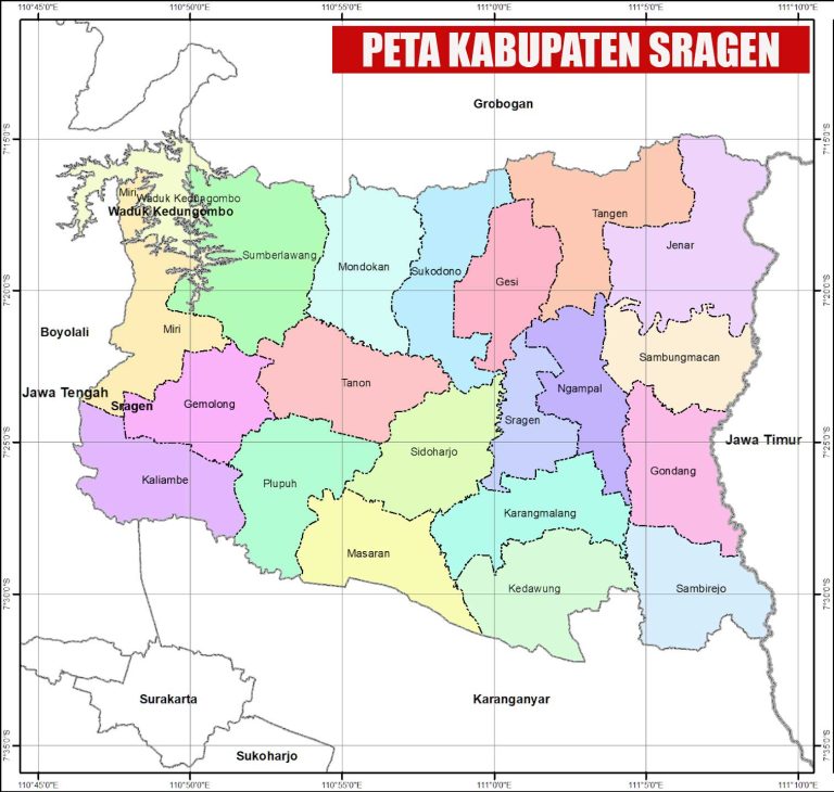 Peta Kabupaten Sragen Lengkap 21 Kecamatan | Uspace.id
